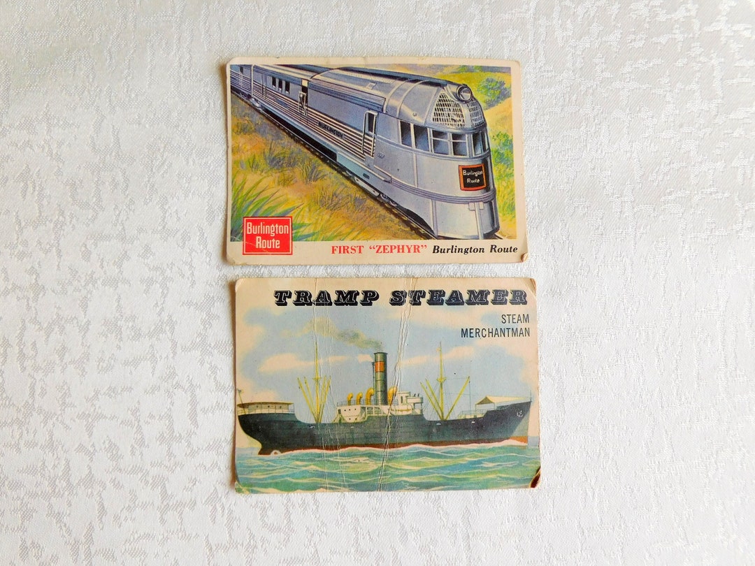 Set of 2 Vintage 1955 Doeskin Rails & Sails Cards, Tramp Steamer Card ...