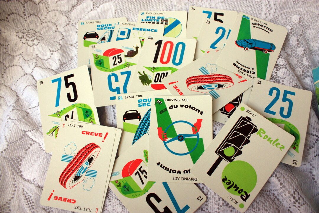 Set of 20 Mille Bornes Game Cards- Mille Bornes Cards- Game Pieces for ...