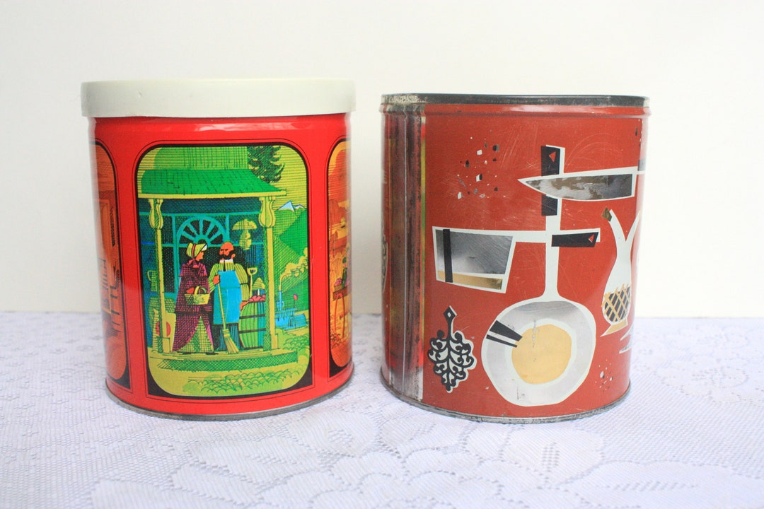 Set of 2 Large Cans With Lid, Vintage Large Tin Can, Large Retro Can ...