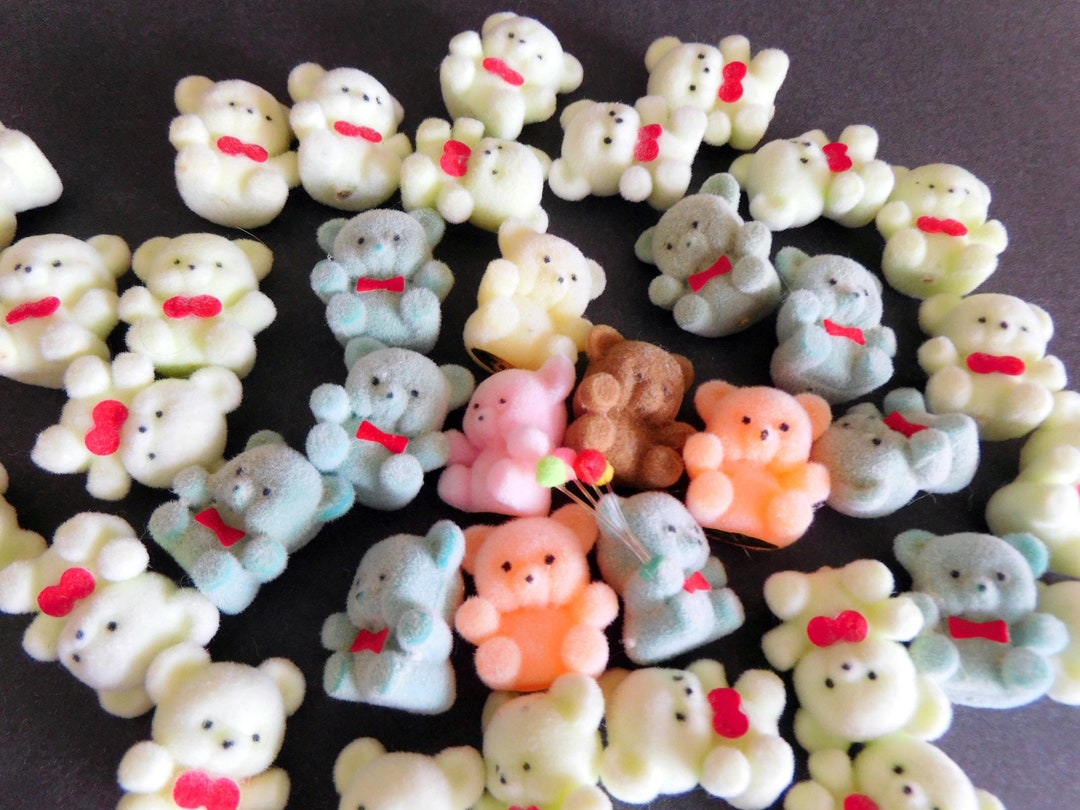 Set of Flocked Mini Bears, Flocked Bears, Miniature Bears, Fuzzy Bears ...