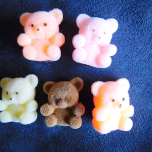 Set of Flocked Mini Bears, Flocked Bears, Miniature Bears, Fuzzy Bears ...