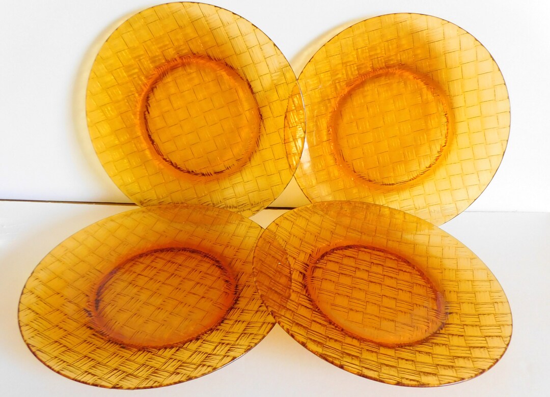 Set of 4 Amber Colored Glass Plates, Amber Glass Plates, Amber Plates ...