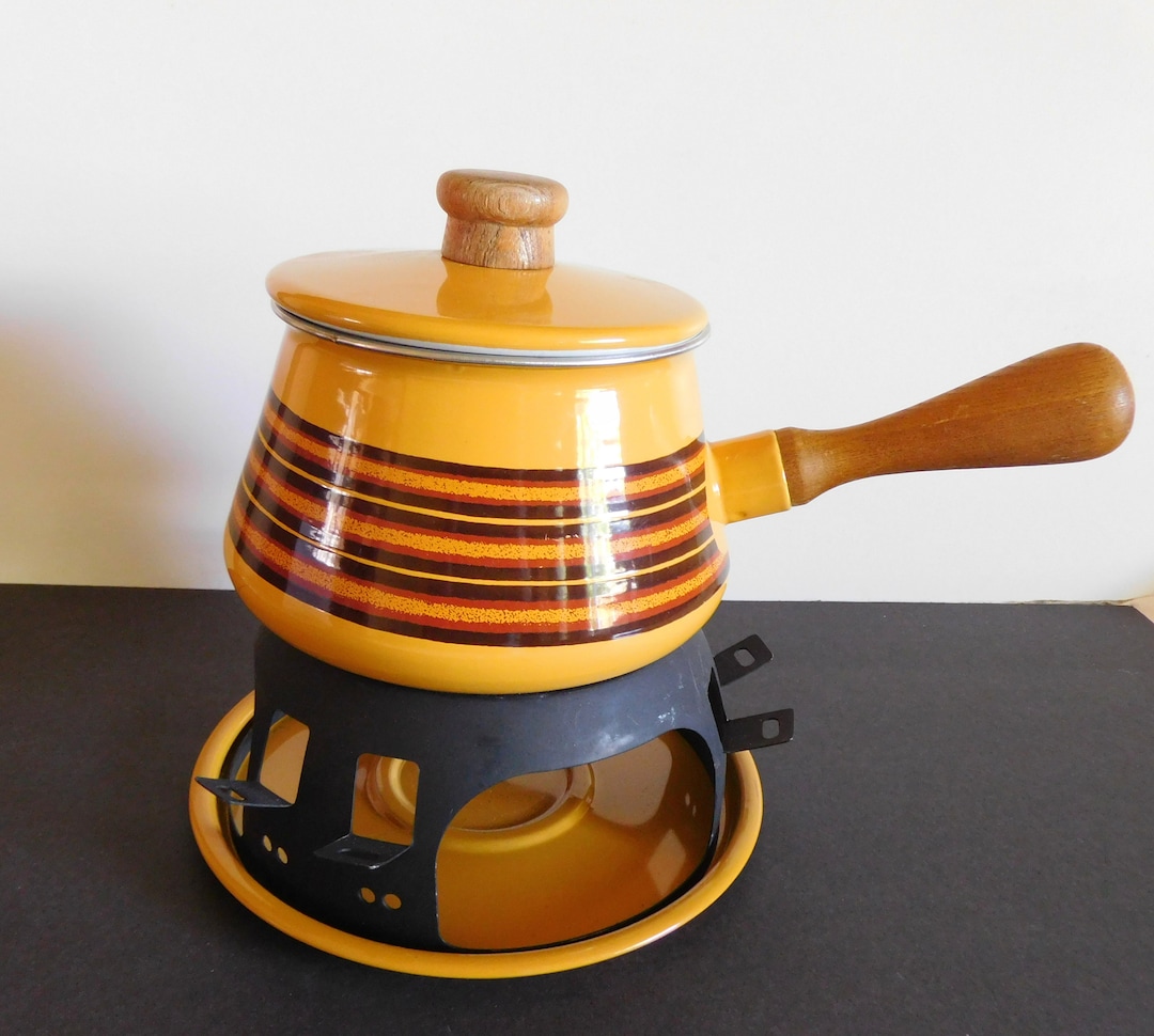 NOS Vintage Fondue Pot, Gold Fondue Pot, Fondue Set, Striped Fondue Pot ...
