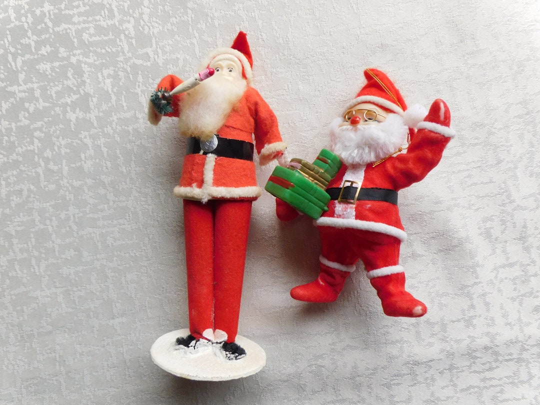 You Pick Flocked Santa Claus, Flocked Ornament, Vintage Santa Claus ...