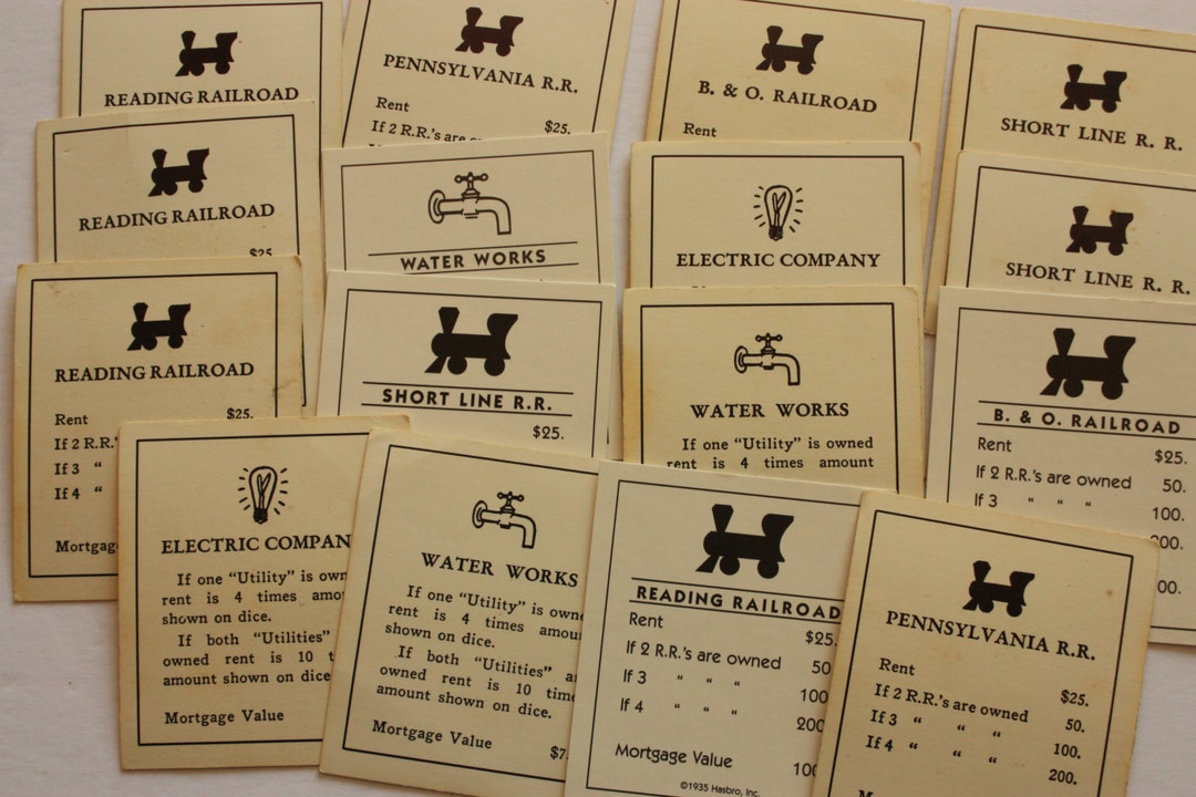 10 Monopoly Railroad and Utility Cards for Crafts, Monopoly Cards ...