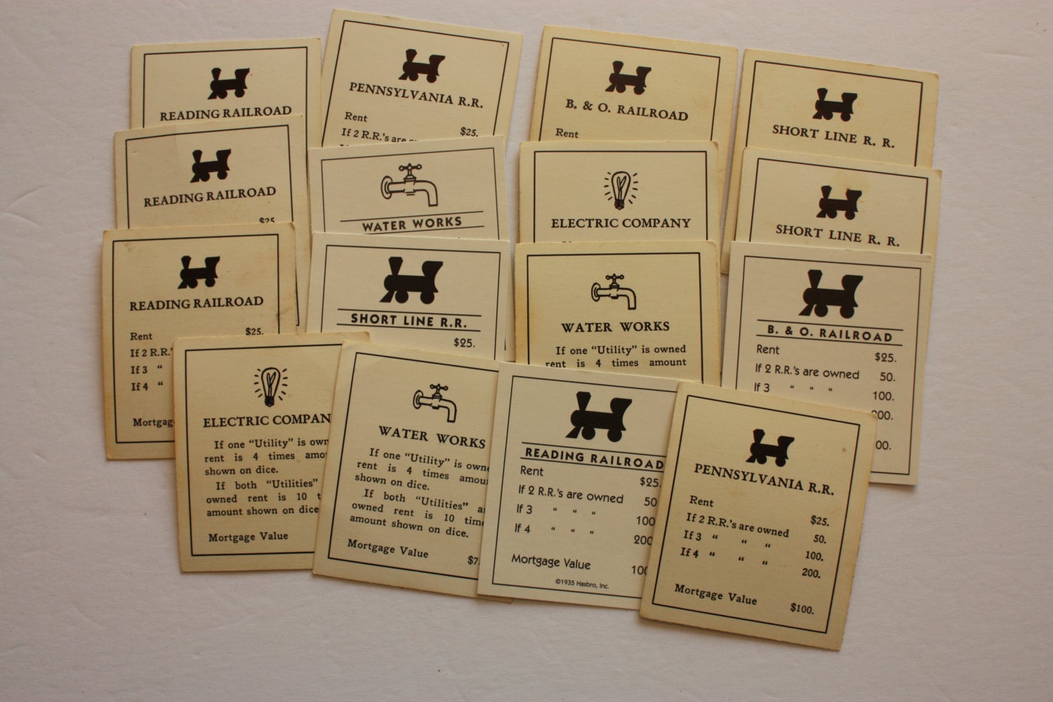 10 Monopoly Railroad and Utility Cards for Crafts, Monopoly Cards ...