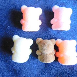 Set of Flocked Mini Bears, Flocked Bears, Miniature Bears, Fuzzy Bears ...