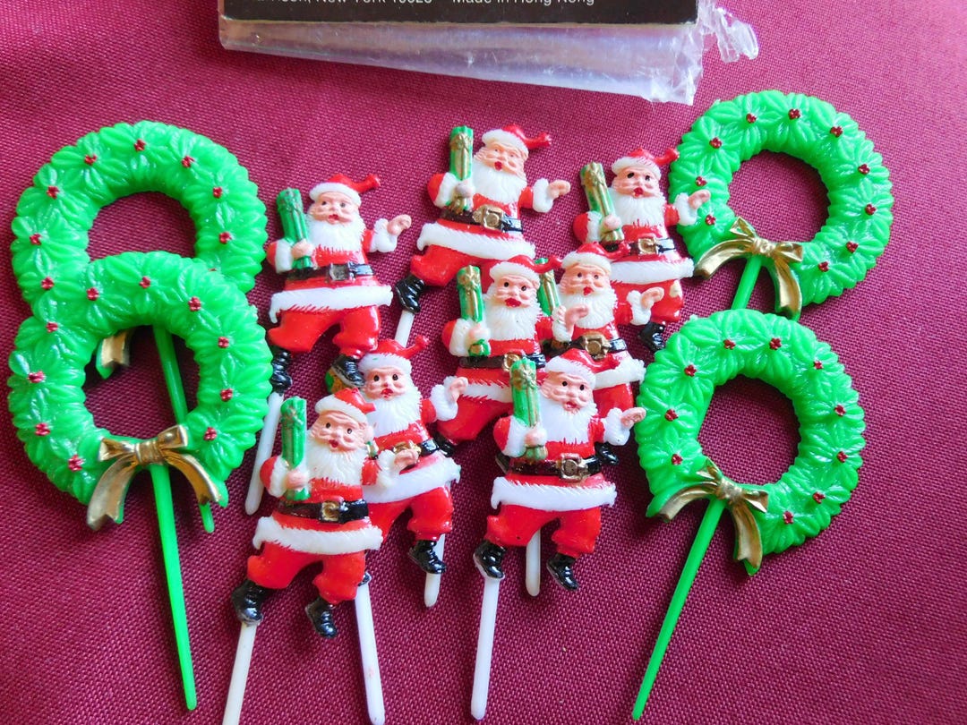 Set of 12 Christmas Picks, Santa Picks, Christmas Wreath Picks, Santa ...
