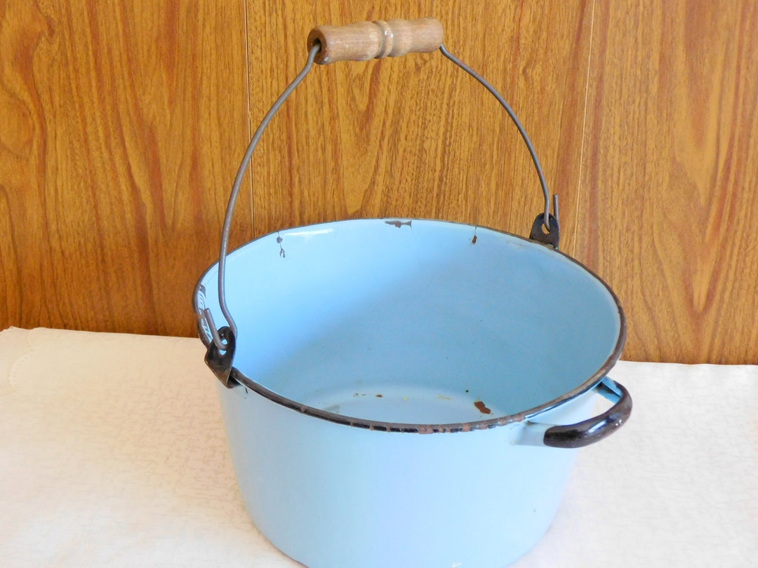 Blue Enamel Pail, Blue Enamel Bucket, Farm Pail, Blue Pail, Farm Decor ...