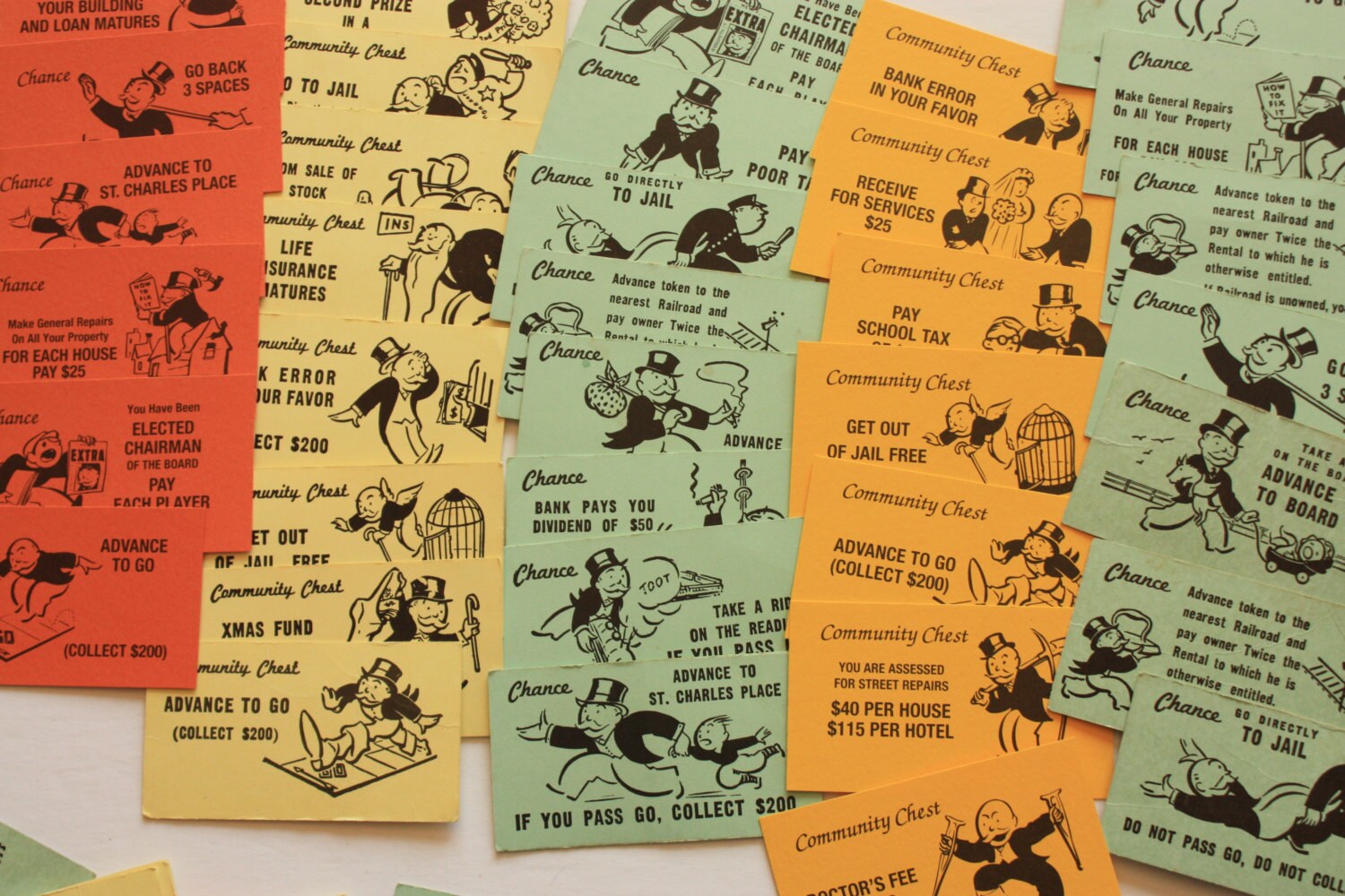 Monopoly Cards Monopoly Chance Cards 32 Game Cards Monopoly Ephemera 