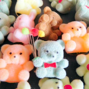 Set of Flocked Mini Bears, Flocked Bears, Miniature Bears, Fuzzy Bears ...