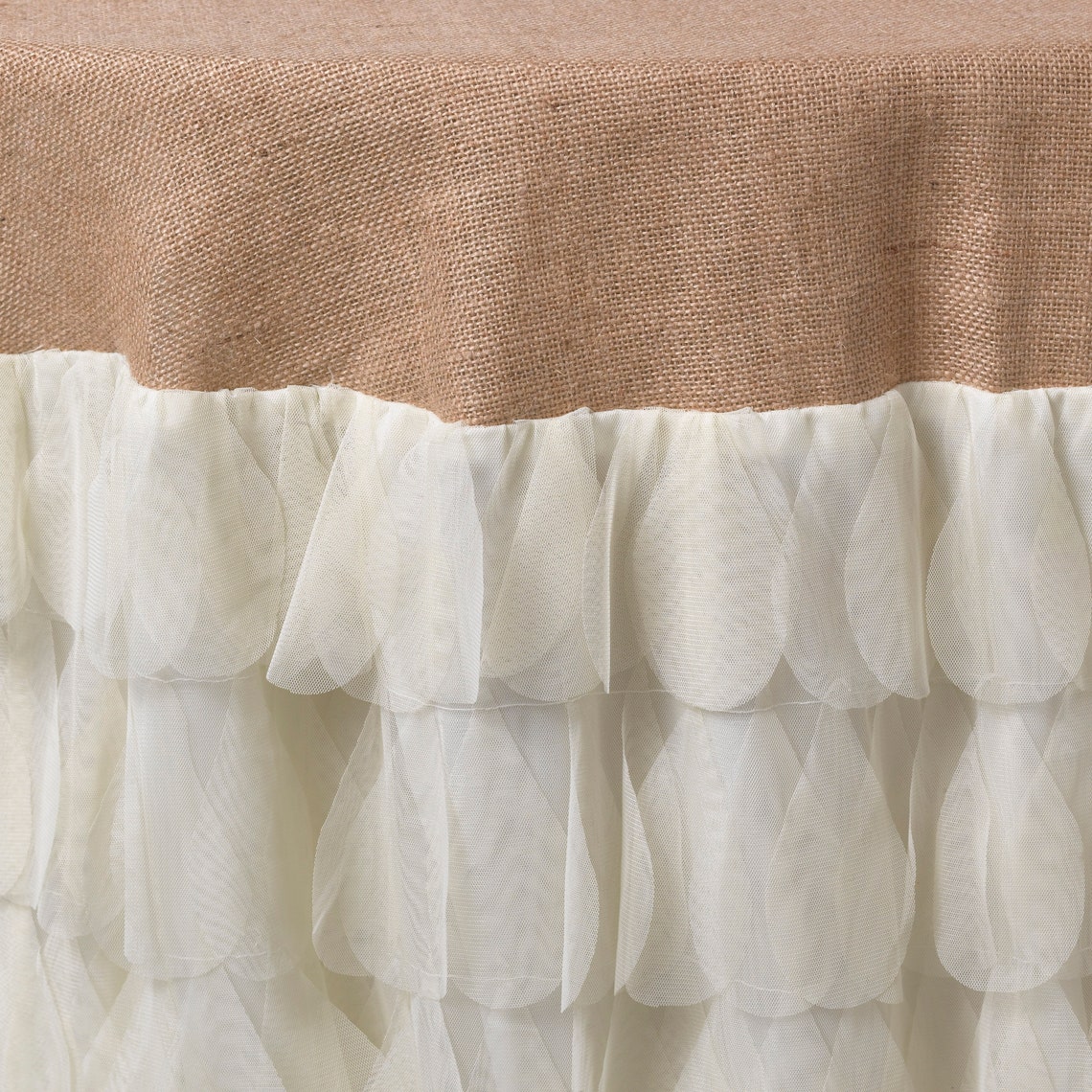 Chichi Ivory Petal and Jute Tablecloth, Tulle and Jute Tablecloth ...