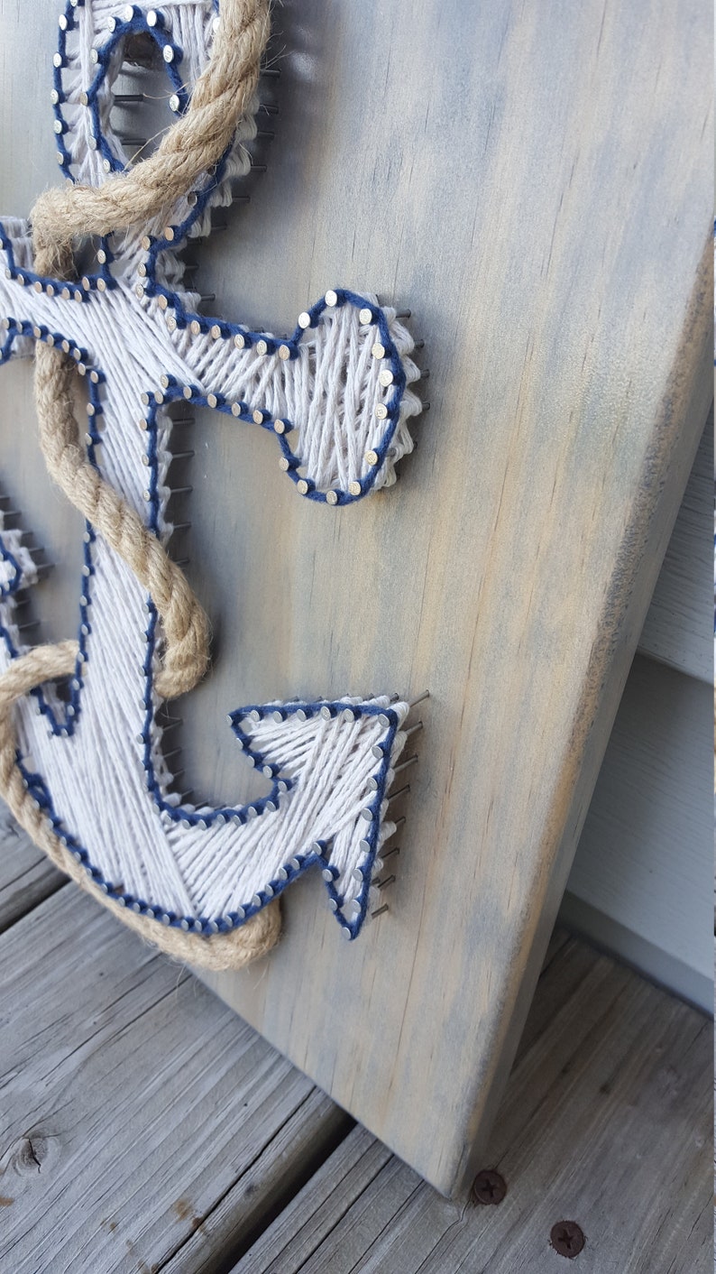 Nautical Anchor String Art With Rope Gray Wood and Cotton | Etsy