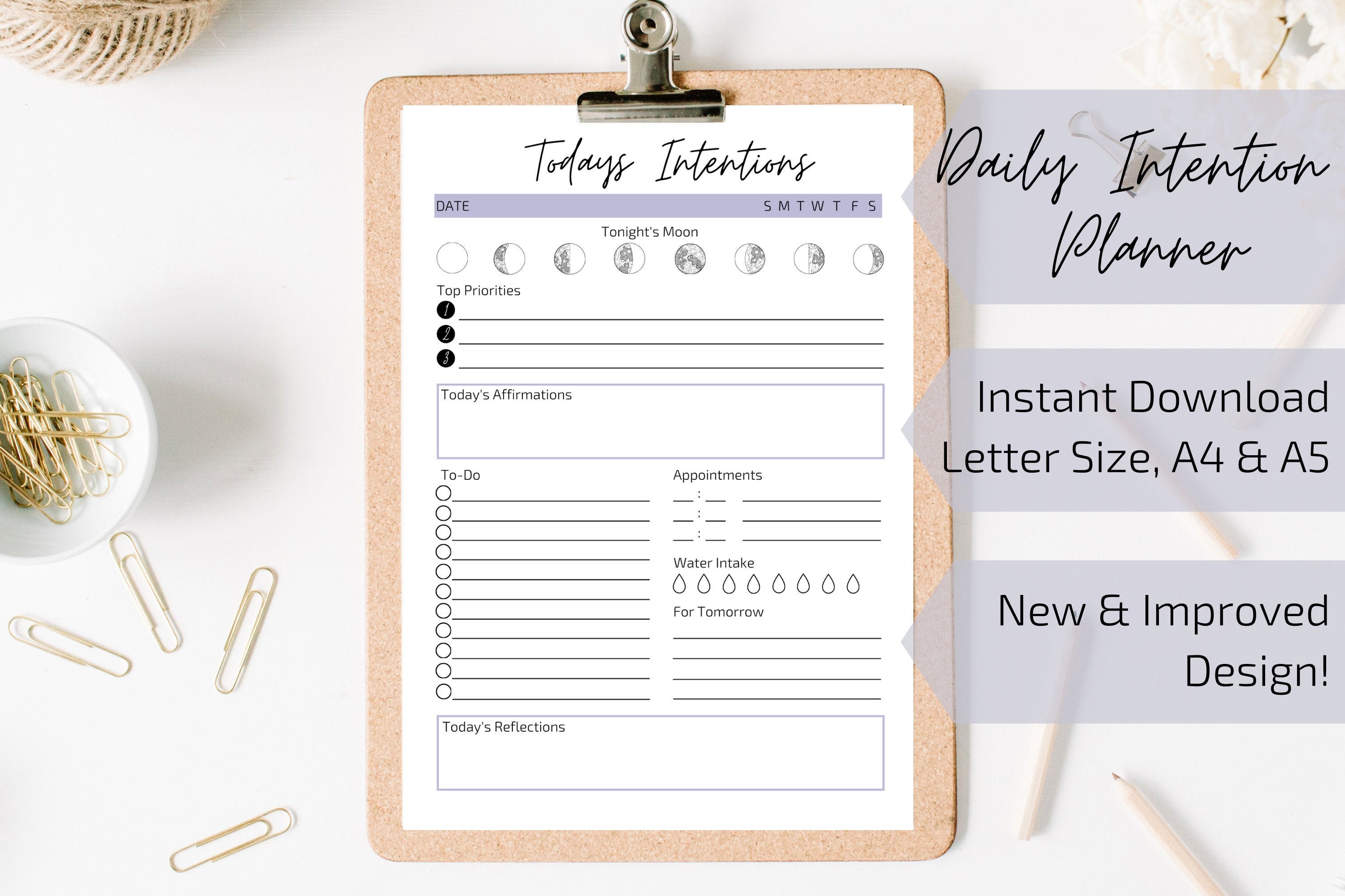 Todays Intentions Daily Planner To-do List Digital (Instant Download ...