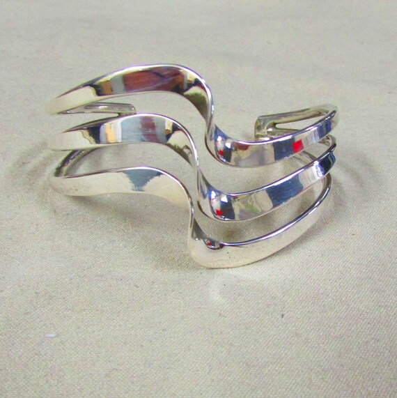 Sterling Silver Cuff Bracelet With Wave Look - Etsy