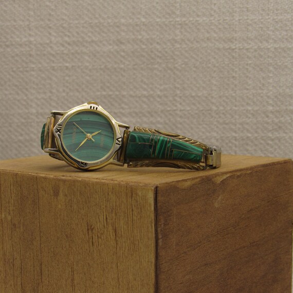 Malachite Gold Tone Watch Face with Inlay Faux Malach… - Gem