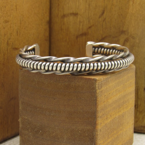 Sterling Silver Twisted Wire Cuff Bracelet + - Gem