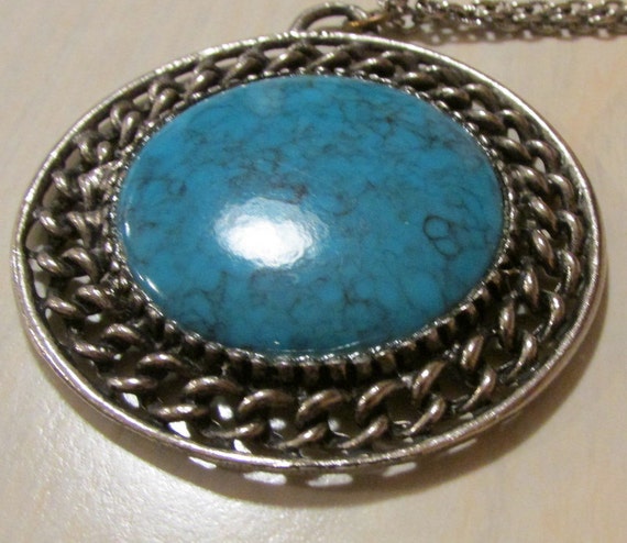 Faux Turquoise Necklace Silver Tone. | Etsy