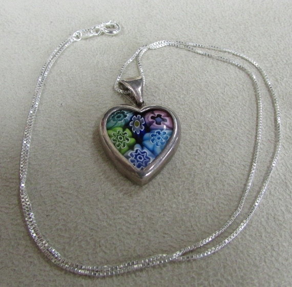Murano Mili Flores Glass Heart Necklace | Etsy