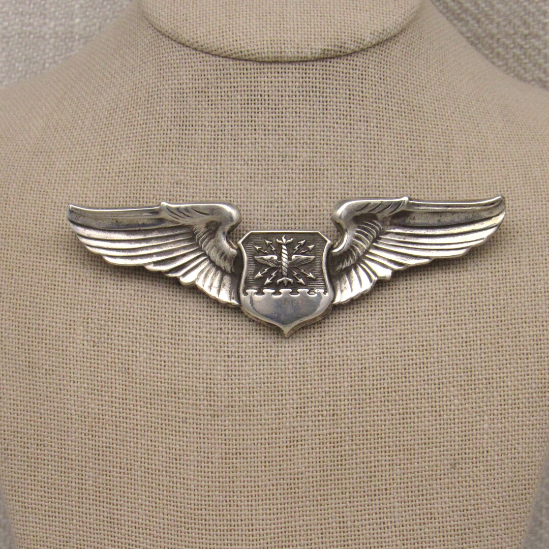 Sterling Silver Wings Badge With Shield With Lightning + - Etsy