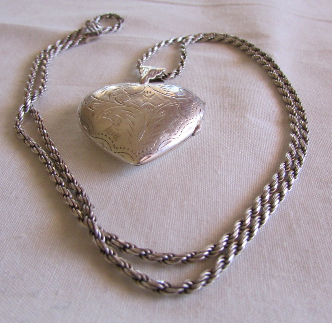 Sterling Silver Heart Locket and Chain Necklace + - Etsy
