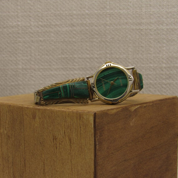 Malachite Gold Tone Watch Face with Inlay Faux Malach… - Gem