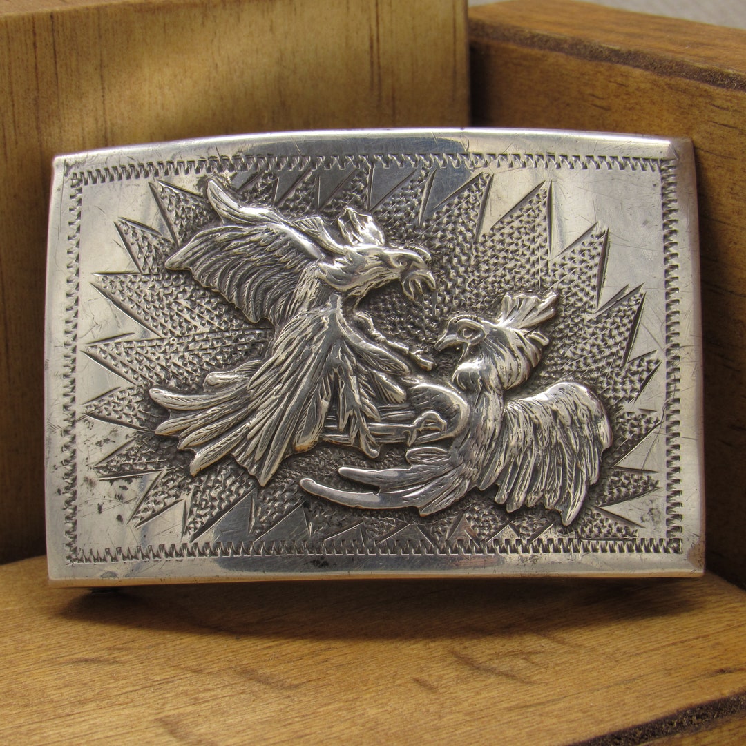 Sterling Silver Fighting Birds Belt Buckle + - Etsy