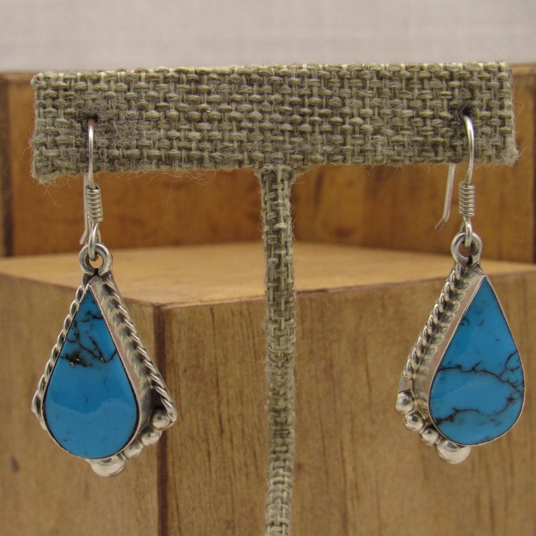 Aretes colgantes de turquesa falsa de plata esterlina de México - Etsy ...