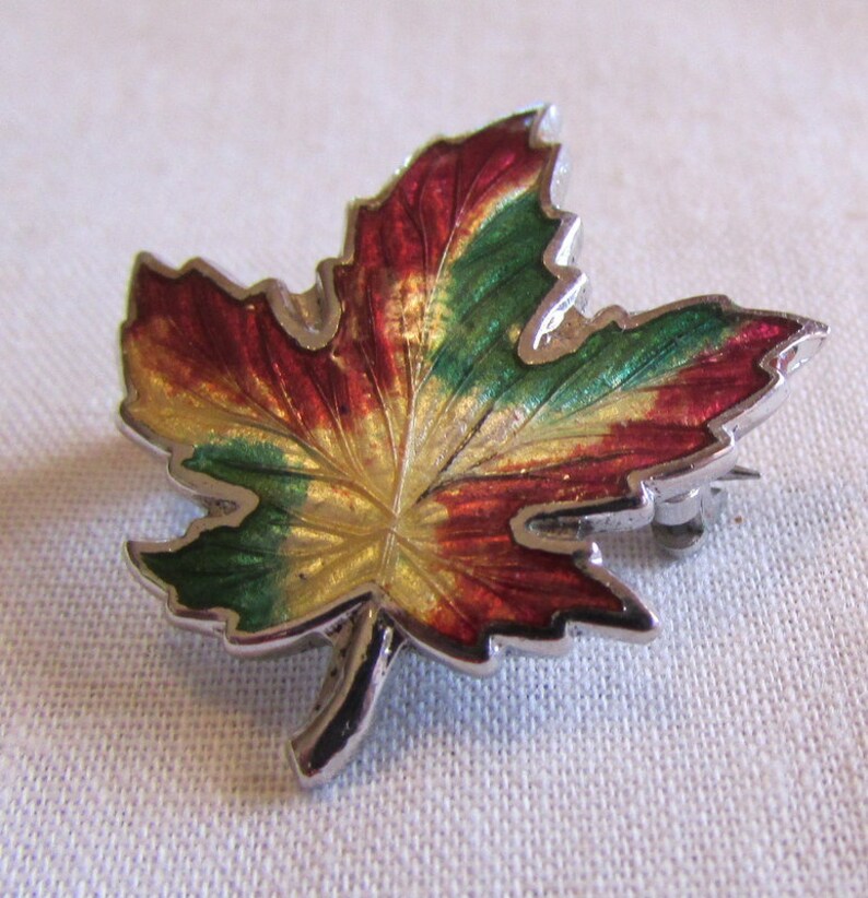 Enameled Sterling Silver Maple Leaf Pin - Etsy