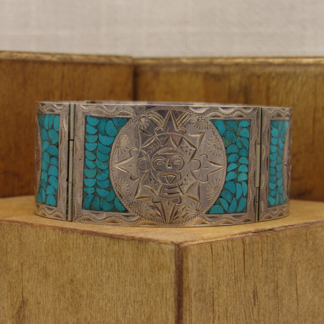 Sterling Silver Aztec Chip Inlay Link Bracelet - Etsy