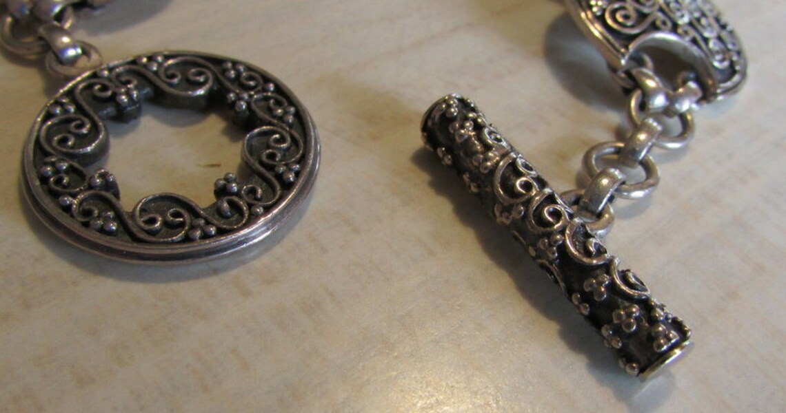 Sterling Silver Scroll Design With Quartz Stone Link Toggle | Etsy