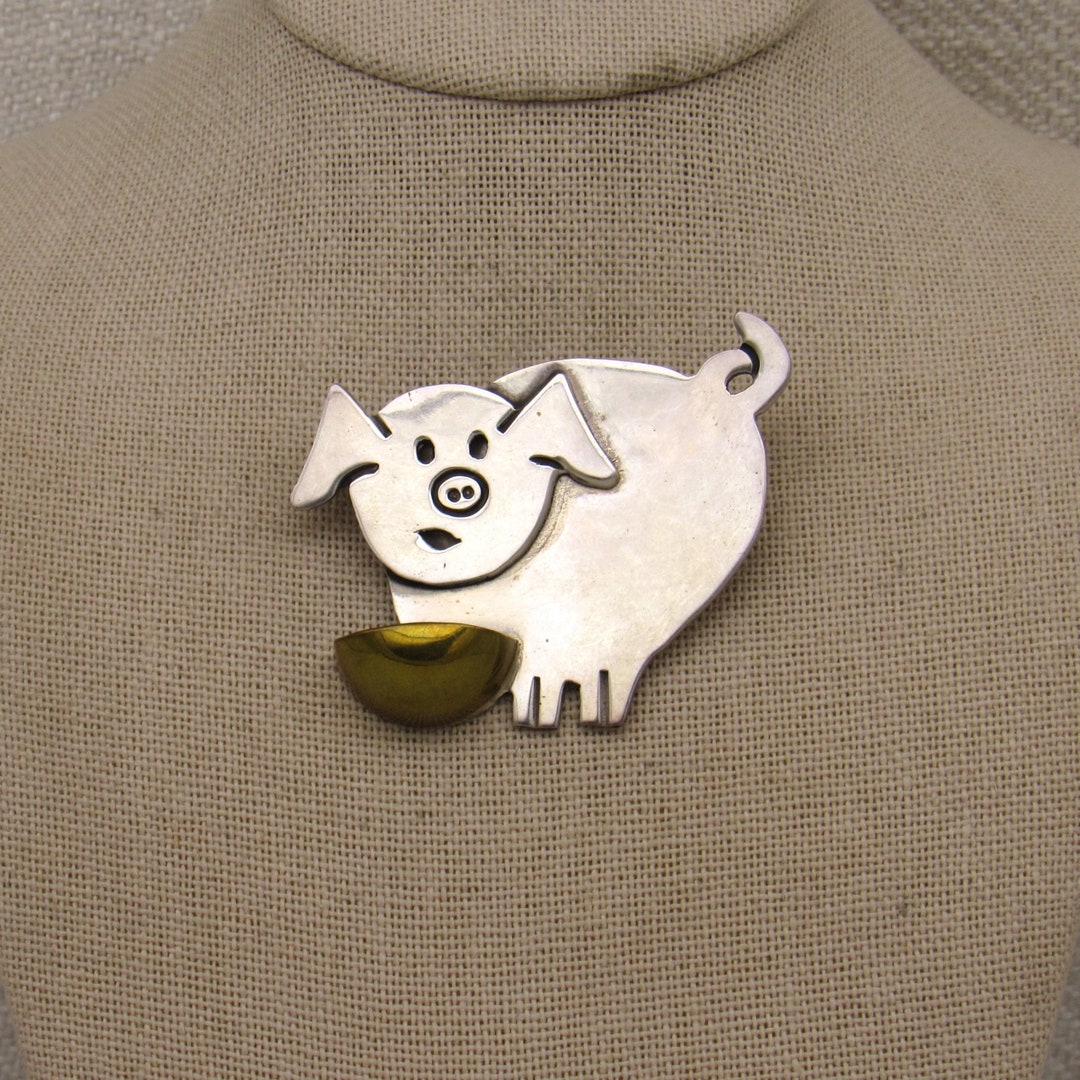 Whimsical Sterling Silver Pig Pin + - Etsy