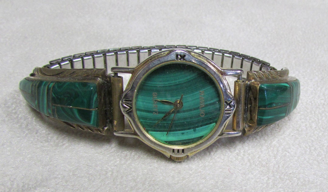 Malachite Gold Tone Watch Face With Inlay Faux Malachite Band - Etsy