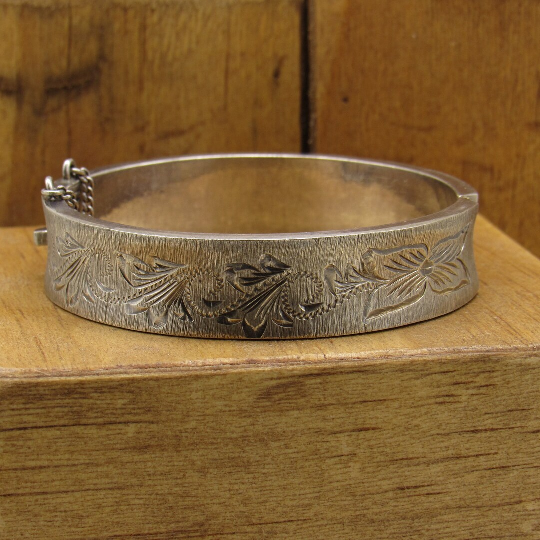 Sterling Silver Hinged Diamond Cut Bangle Bracelet From Mexico + - Etsy