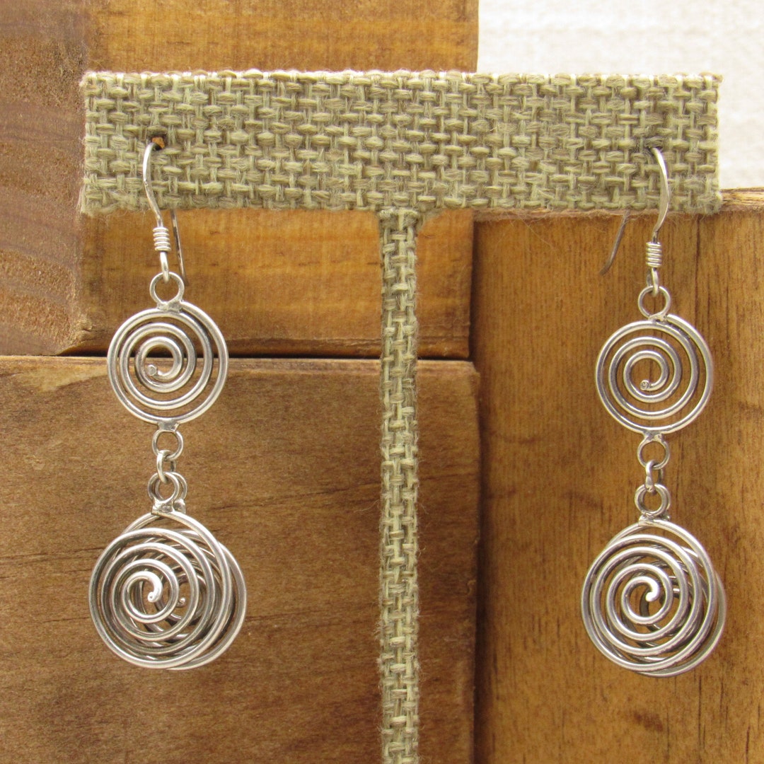 Sterling Silver Spiral Dangle Wire Earrings + - Etsy