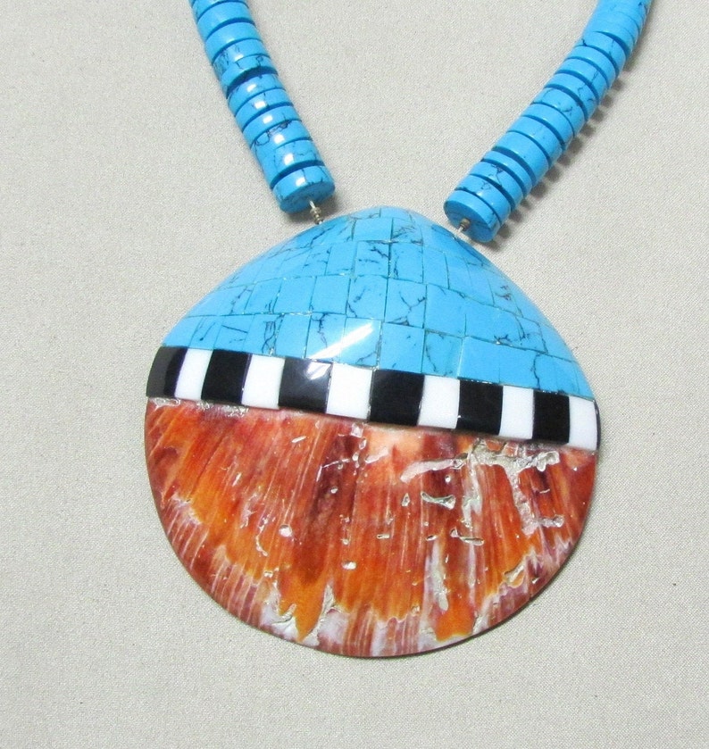 Large Spiny Oyster Shell Pendant With Block Turquoise Overlay and ...