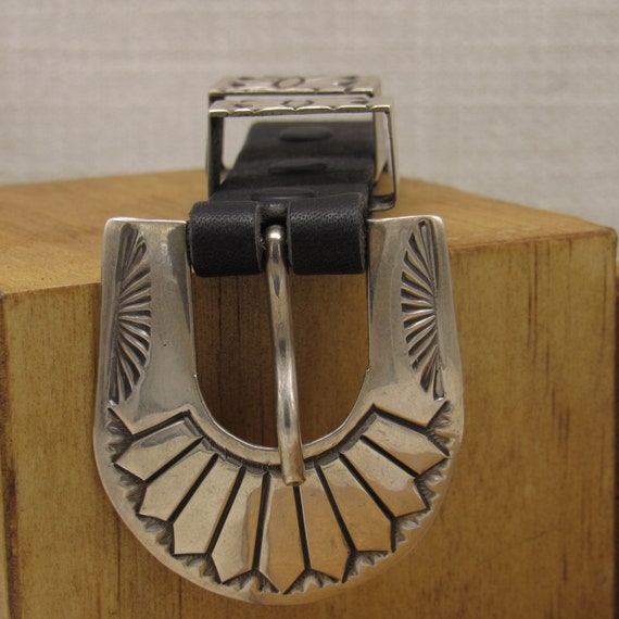 Navajo Sterling Silver Ranger Buckle Set Signed K & N… - Gem