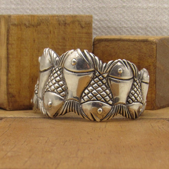 Sterling Silver Fish Cuff Bracelet from Mexico + - Gem