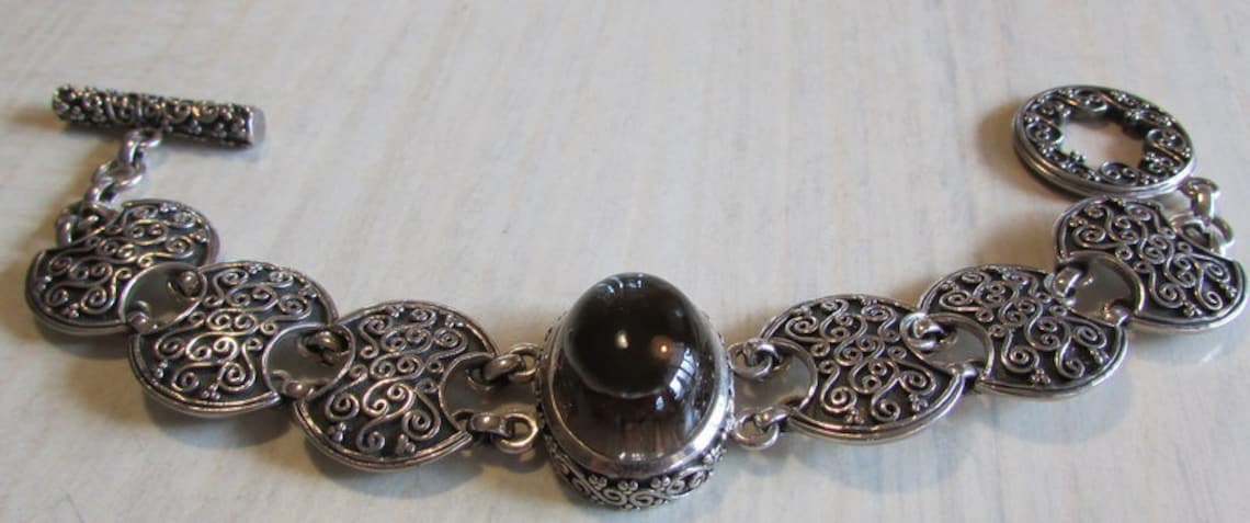 Sterling Silver Scroll Design With Quartz Stone Link Toggle | Etsy