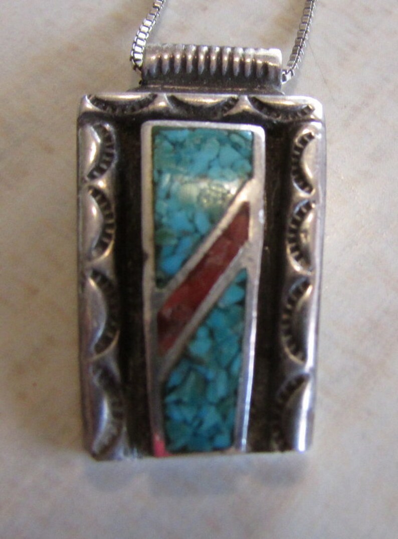 Sterling Silver Turquoise Chip Inlay Necklace - Etsy