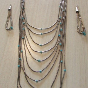 10 Strand Liquid Silver and Turquoise Waterfall Necklace + - Etsy