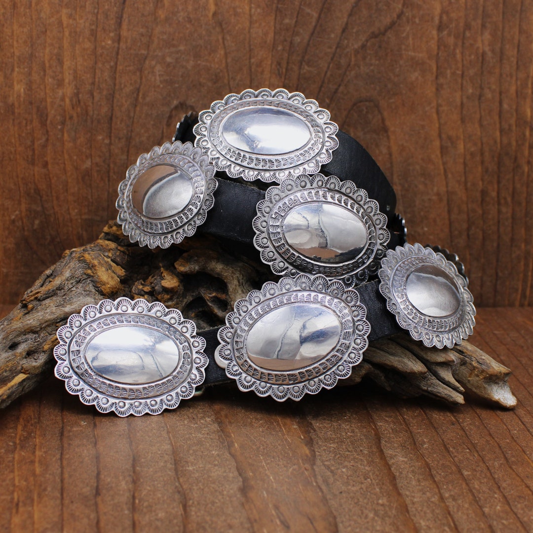Vintage Navajo Sterling Silver Conch Belt on Leather - Etsy