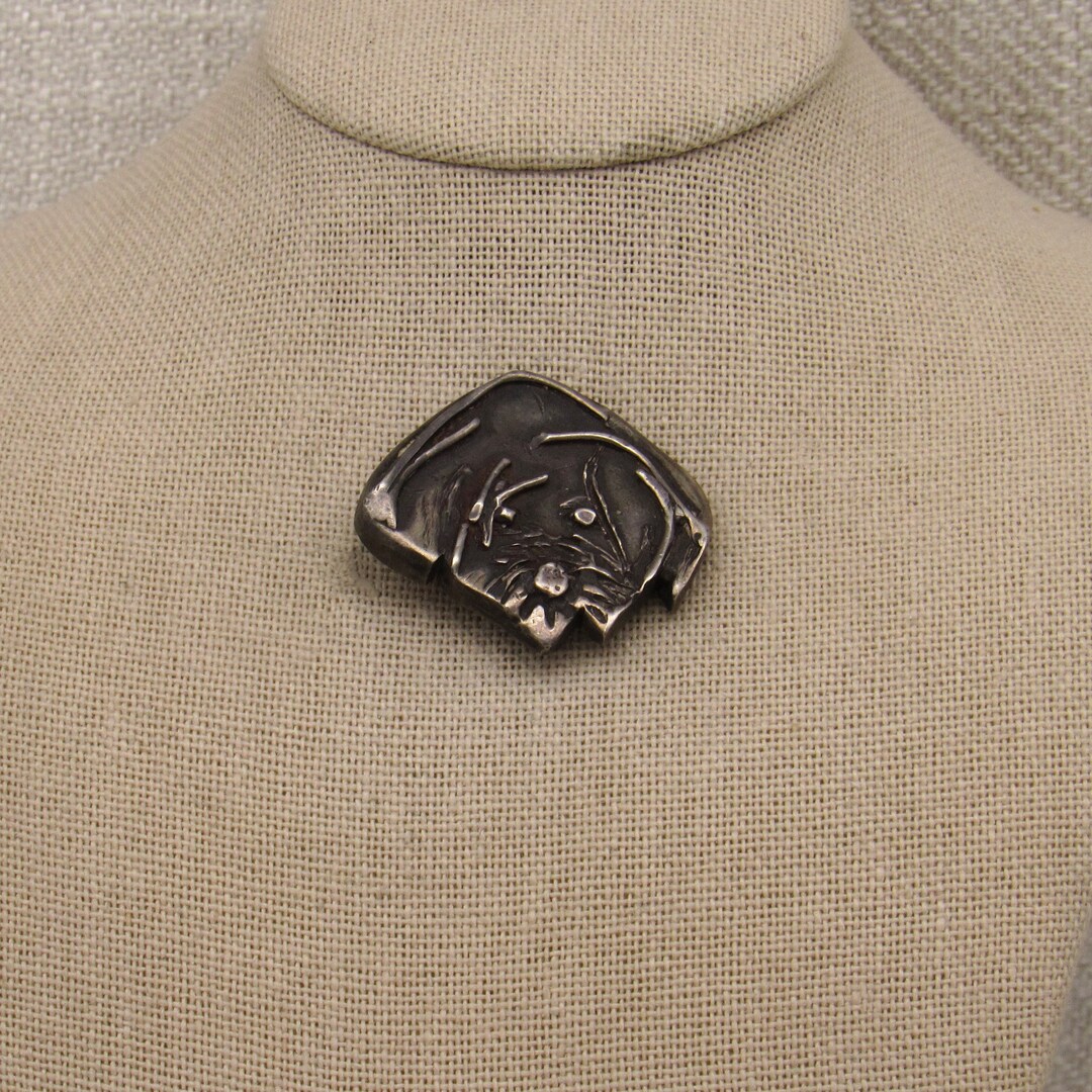 Abstract Seal or Pup Face Sterling Silver Pin or Brooch + - Etsy