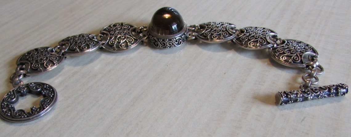 Sterling Silver Scroll Design With Quartz Stone Link Toggle | Etsy