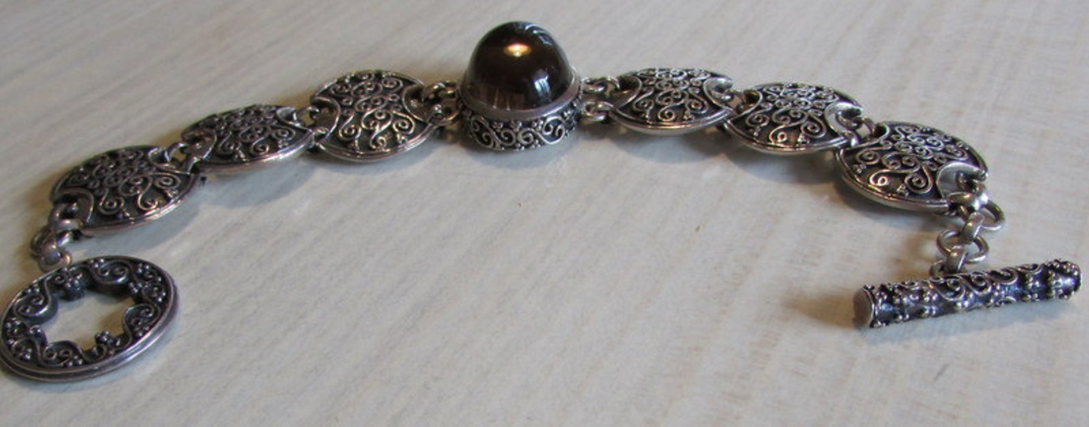 Sterling Silver Scroll Design With Quartz Stone Link Toggle | Etsy