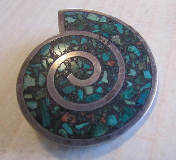 Sterling Silver, Chip Inlay, Made in Israel Spiral Pi… - Gem