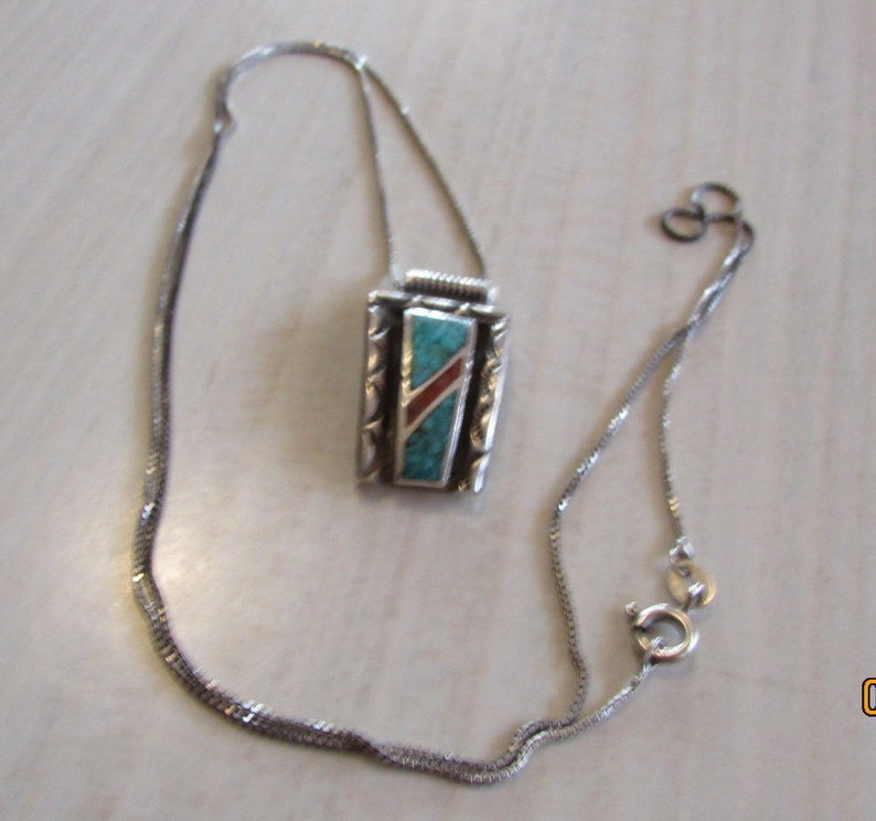 Sterling Silver Turquoise Chip Inlay Necklace - Etsy