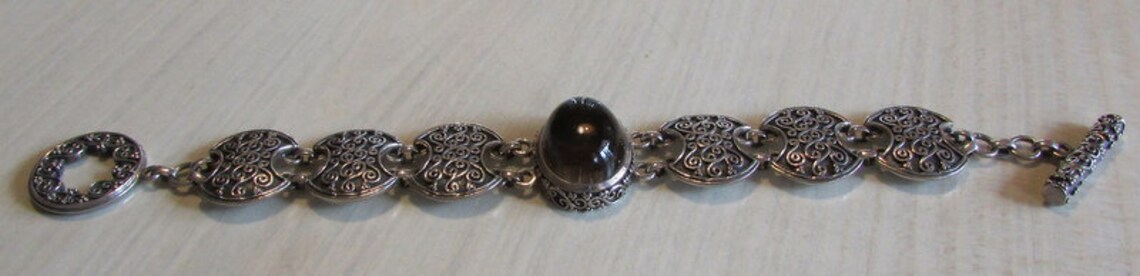 Sterling Silver Scroll Design With Quartz Stone Link Toggle | Etsy