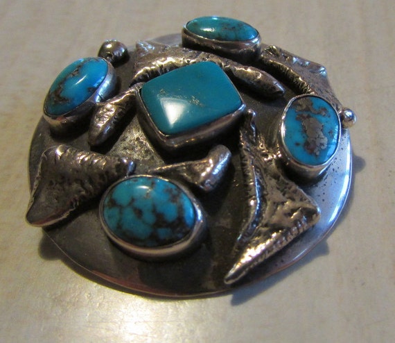 Sterling Silver and Turquoise Pin/Pendant Signed T + - Gem