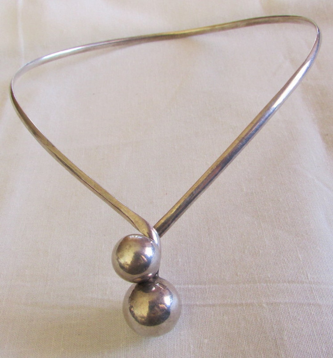 Sterling Silver Collar Necklace With Two Silver Beads in Front + - Etsy